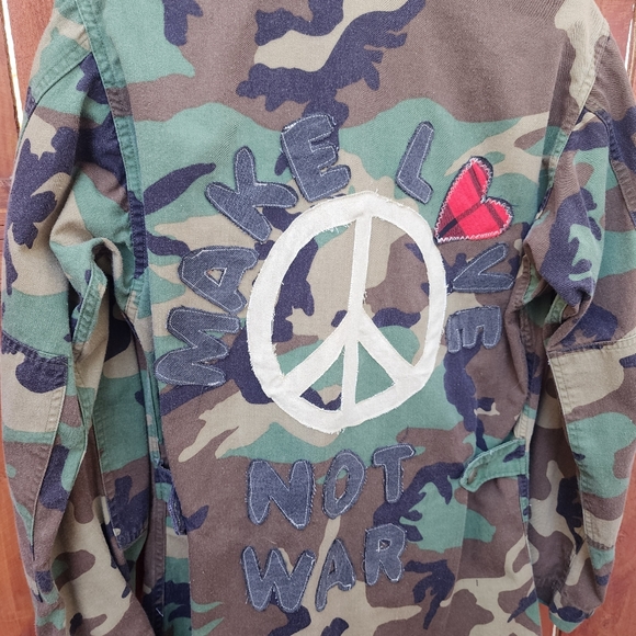 Jackets & Coats | Upcycled Army Jacket Make Love Not War | Poshmark